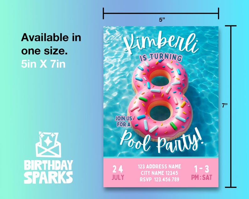 8th Birthday Pool Party Invitation: Editable Template (digital Download ...