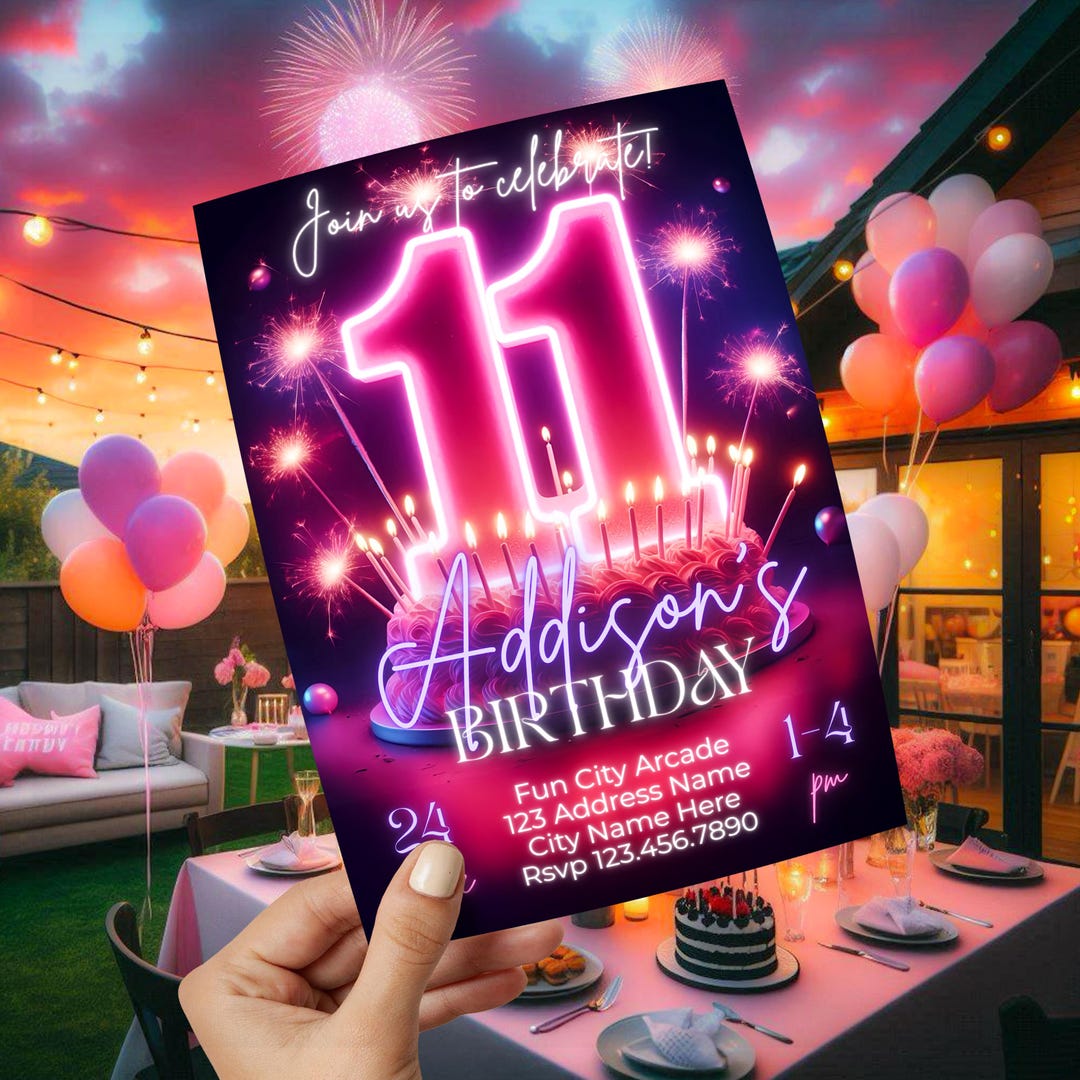 Editable Neon 11th Birthday Invitation Template (digital Download) - Etsy