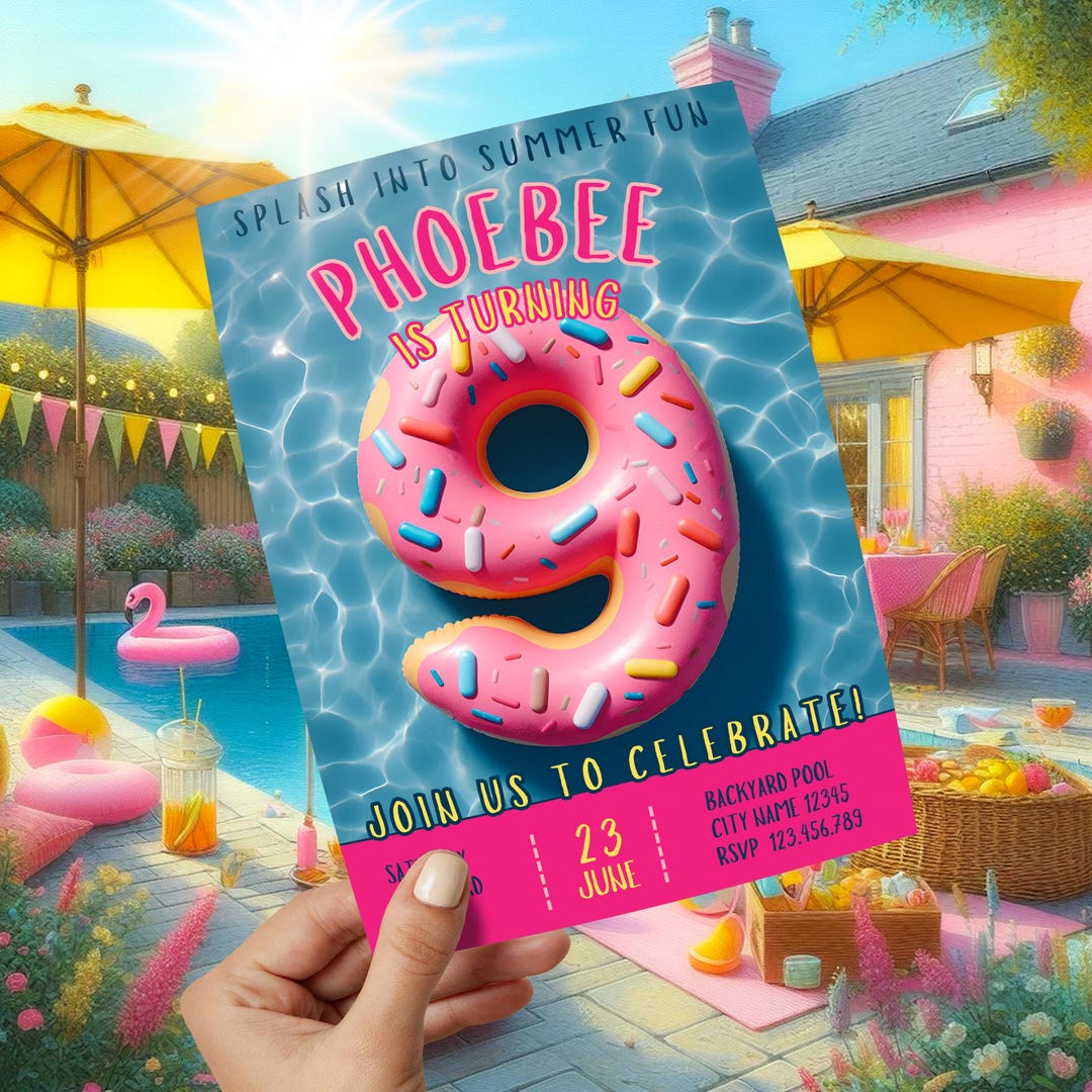 9th Birthday Pool Party Invitation: Donut Float, Editable Template ...