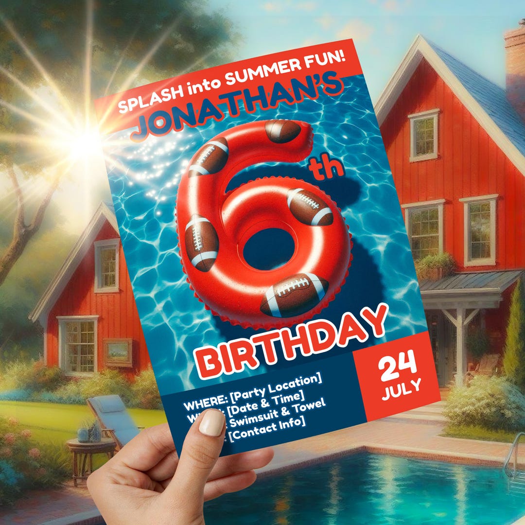 Boys 6th Birthday Pool Party Invitation Template (digital Download) - Etsy