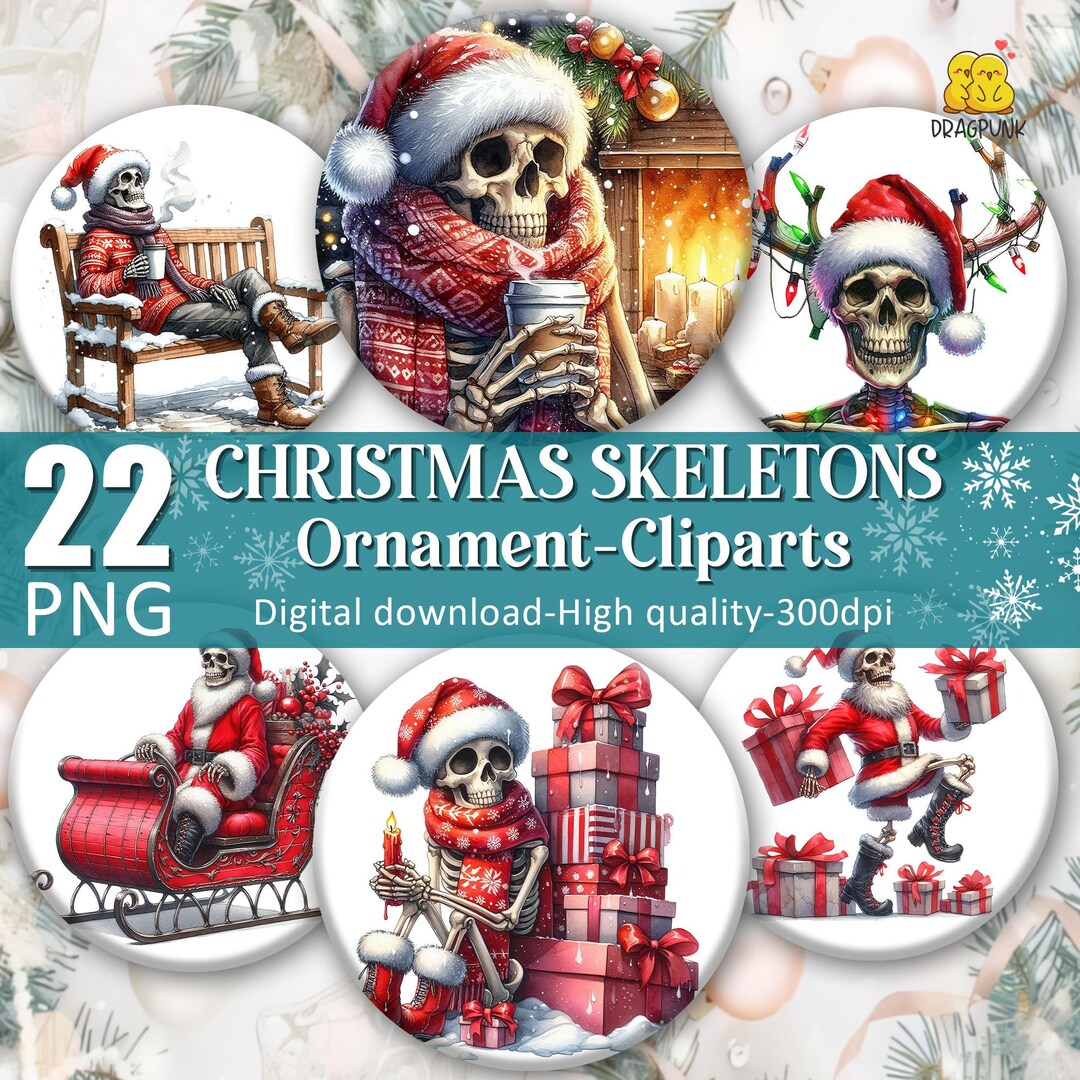 20+ Christmas Skeletons Ornament Bundle, Skeleton Png, Funny Skeleton ...