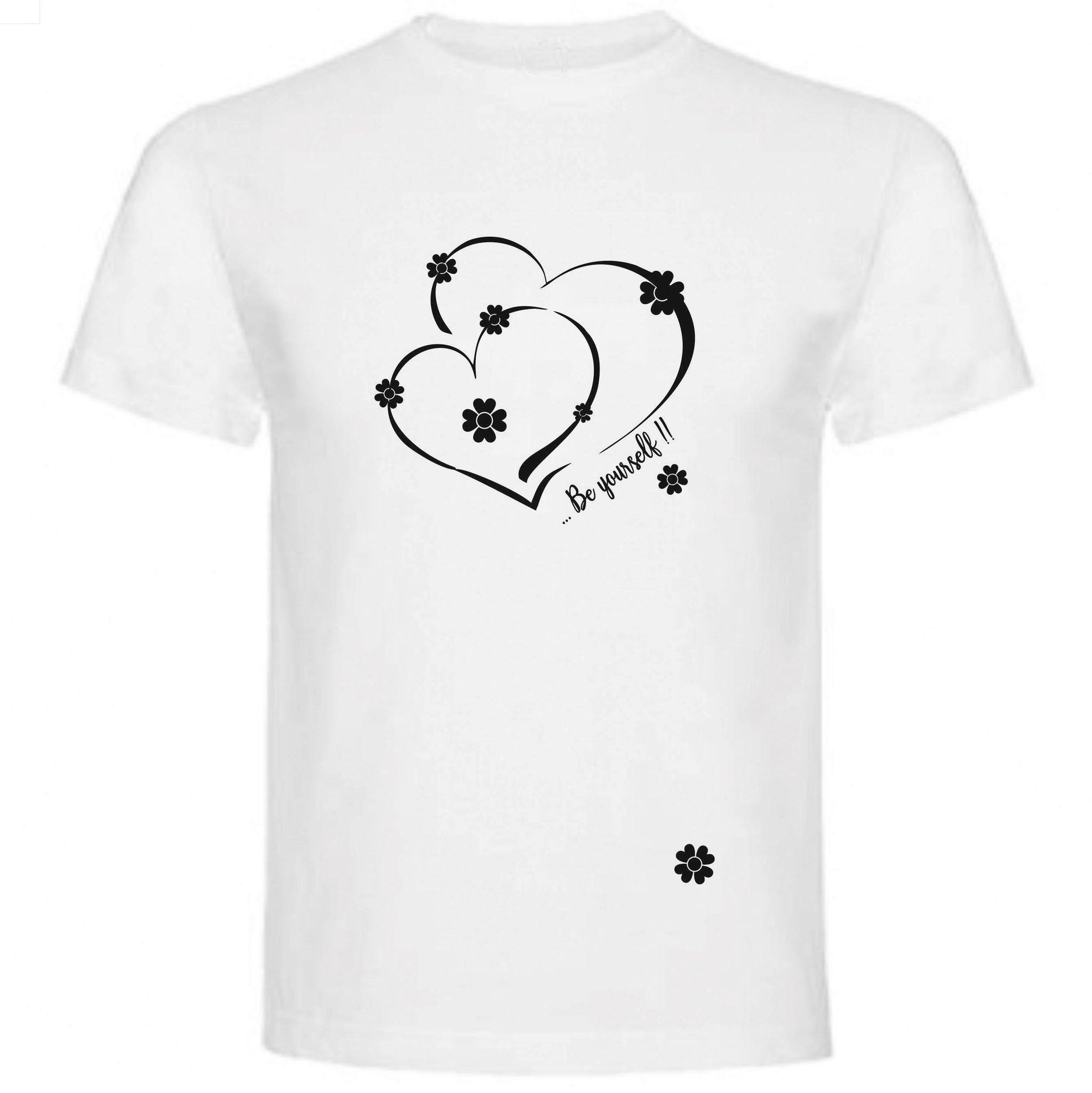 Two Hearts Be Yourself Print T-shirt, Summer Short Sleeve T-shirt, Love ...