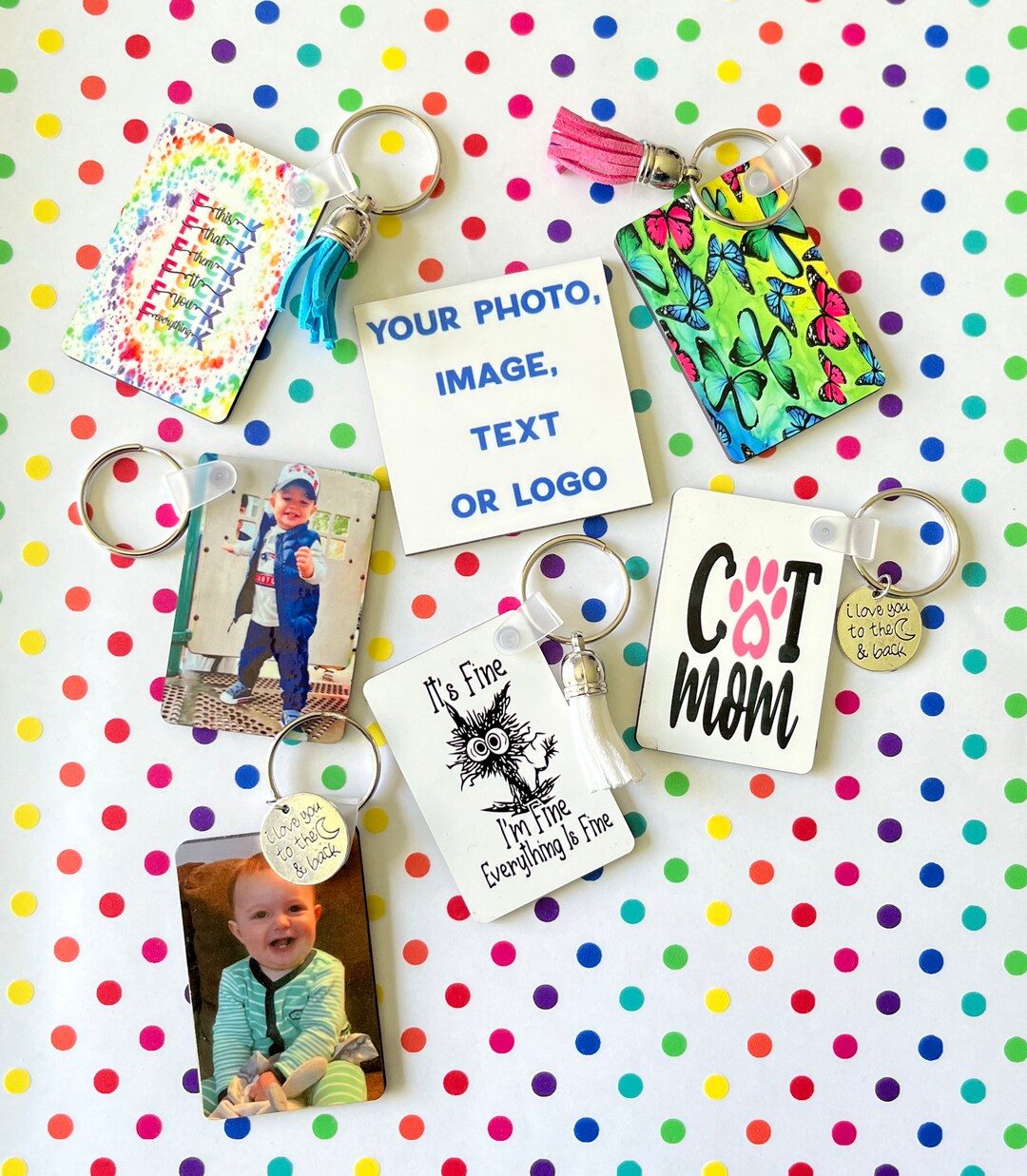 Personalized Keychain With Charm/picture Keychain With Charm/logo ...