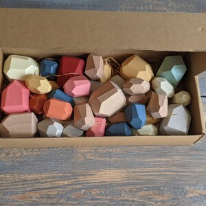 Set of Wooden Stacking Rocks 36 Pcs,wooden Rock Blocks,wooden Stacking ...