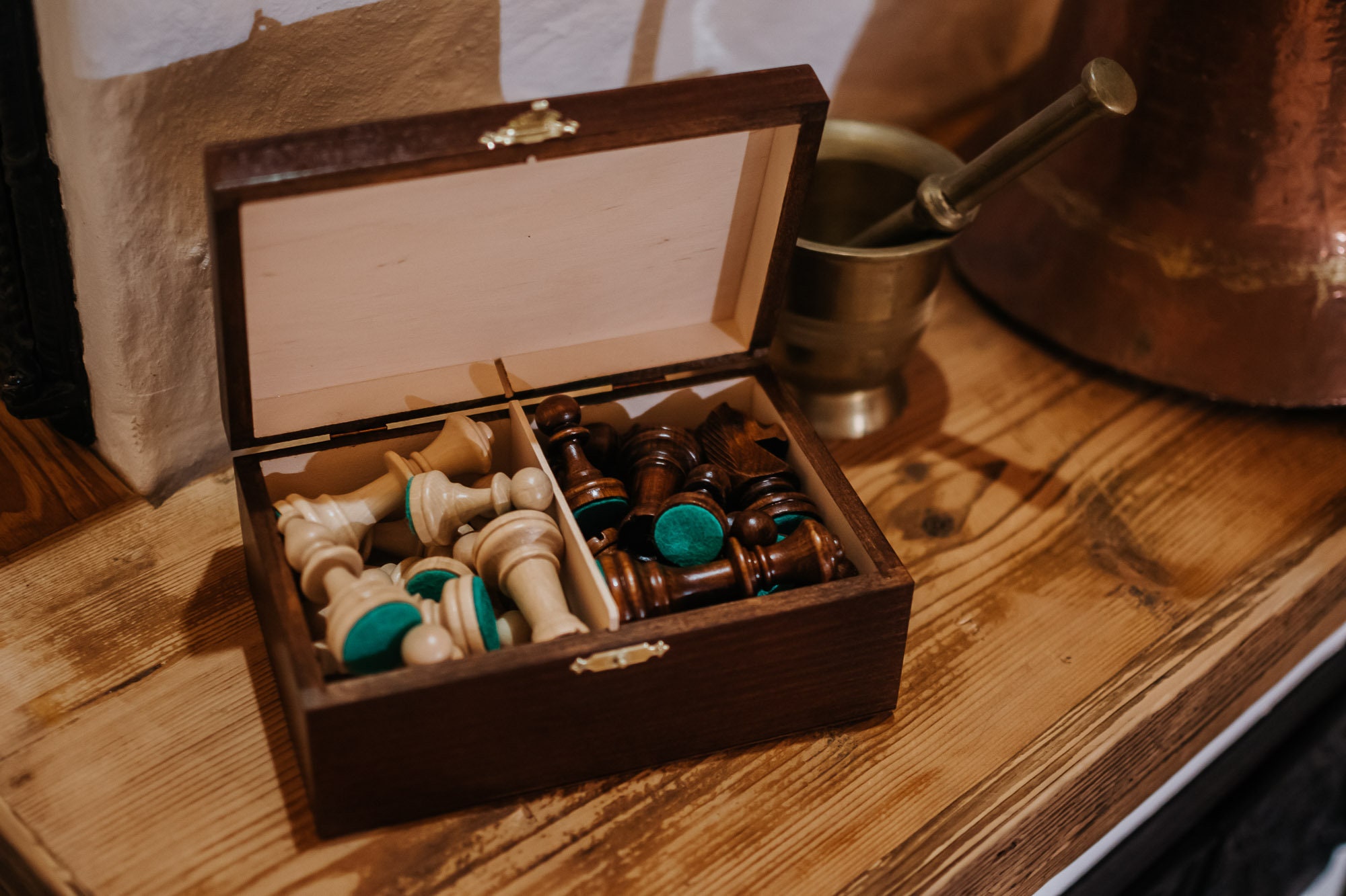 Wooden Chess Pieces in a Chest, Chest Full of a Chess Pieces, Chess ...