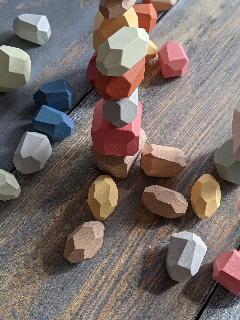 Set of Wooden Stacking Rocks 36 Pcs,wooden Rock Blocks,wooden Stacking ...
