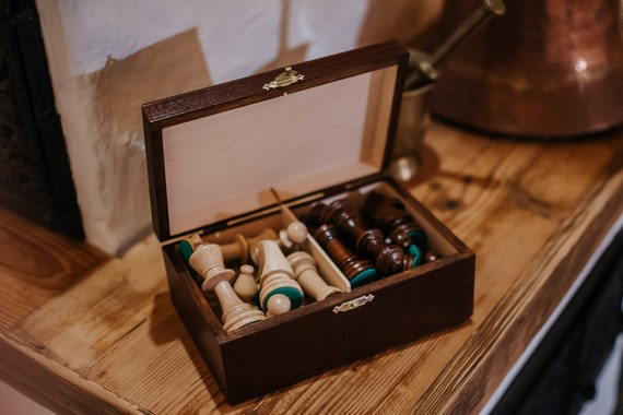 Wooden Chess Pieces in a Chest - Etsy