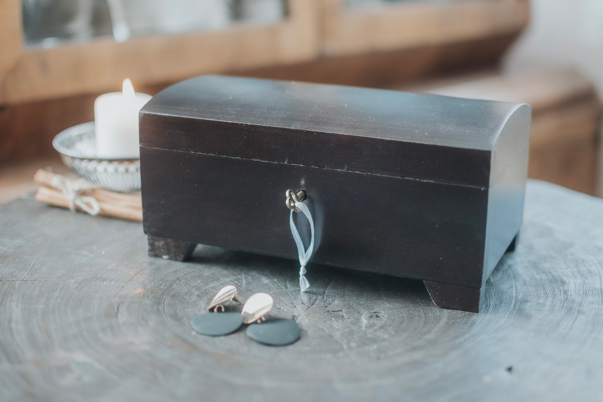 Dark Brown Wooden Box Closed With Key,natural Wood, Lockable,box With ...