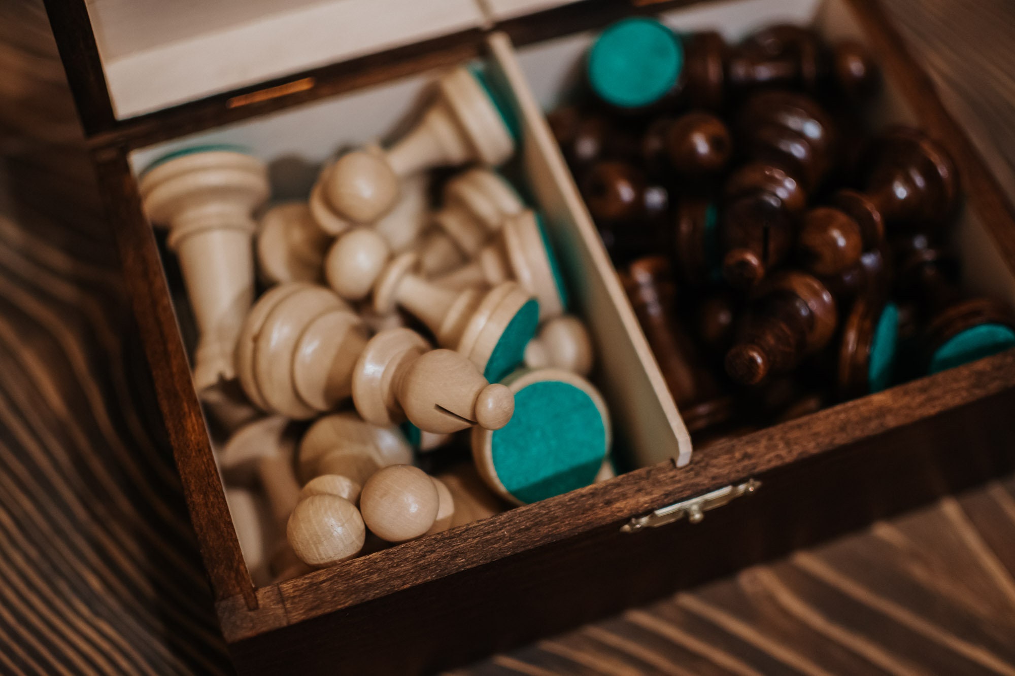 Wooden Chess Pieces in a Chest, Chest Full of a Chess Pieces, Chess ...