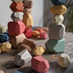 Set of Wooden Stacking Rocks 36 Pcs,wooden Rock Blocks,wooden Stacking ...