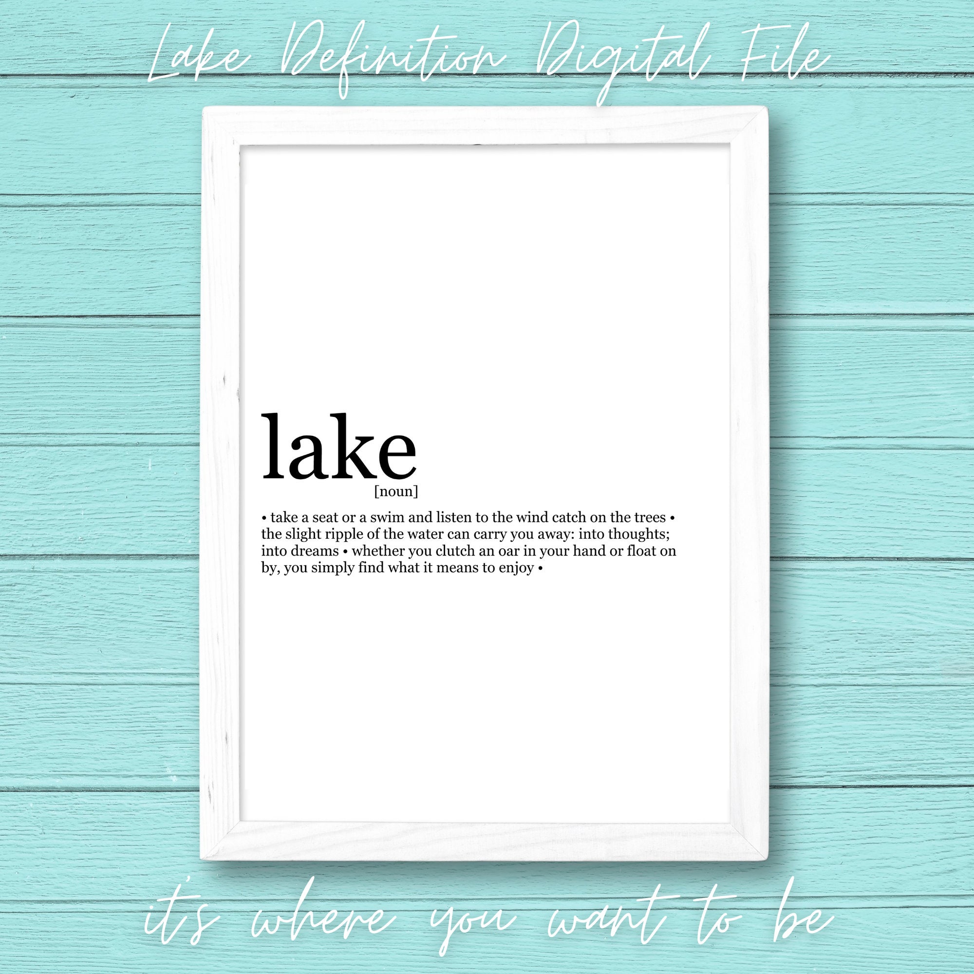Lake Digital Print File, Lake Definition, Lake Quote, Words, Wall Art ...
