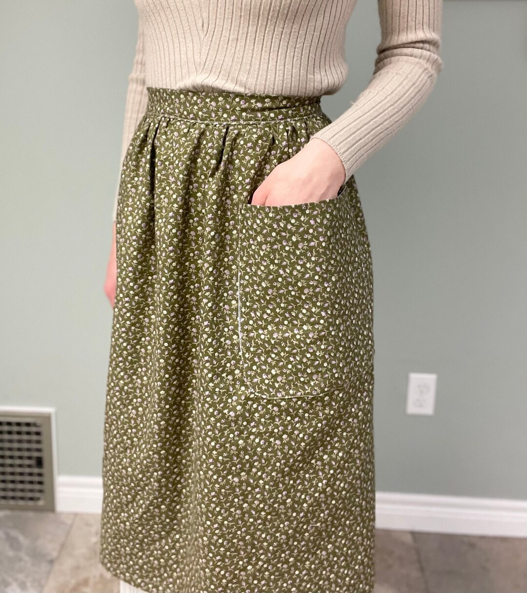 Prairie Half Apron for Women | Old Fashioned Style | Cotton | Green ...