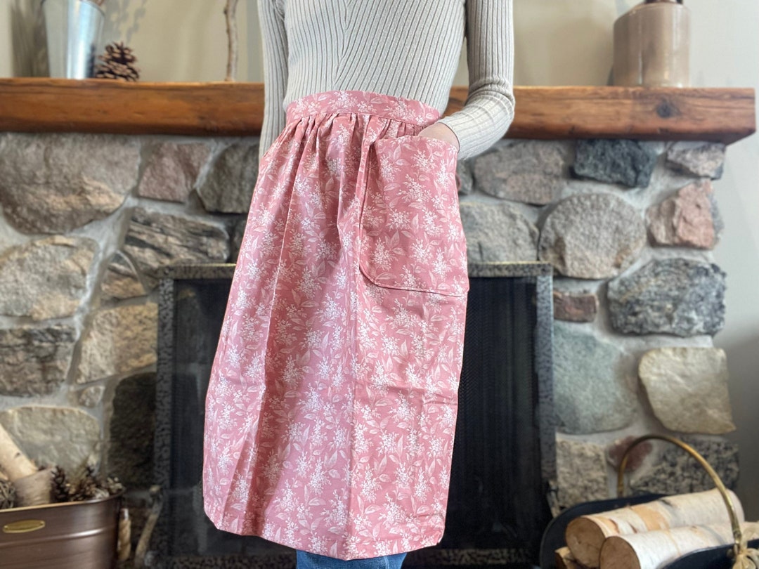 Prairie Half Apron | Old Fashioned Vintage Style | Cotton | Pink Floral ...