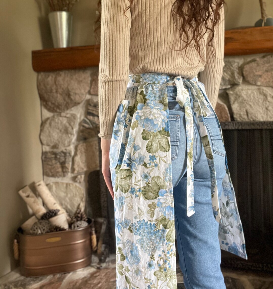 Prairie Half Apron | Old Fashioned Style | Cotton | Metallic Blue ...