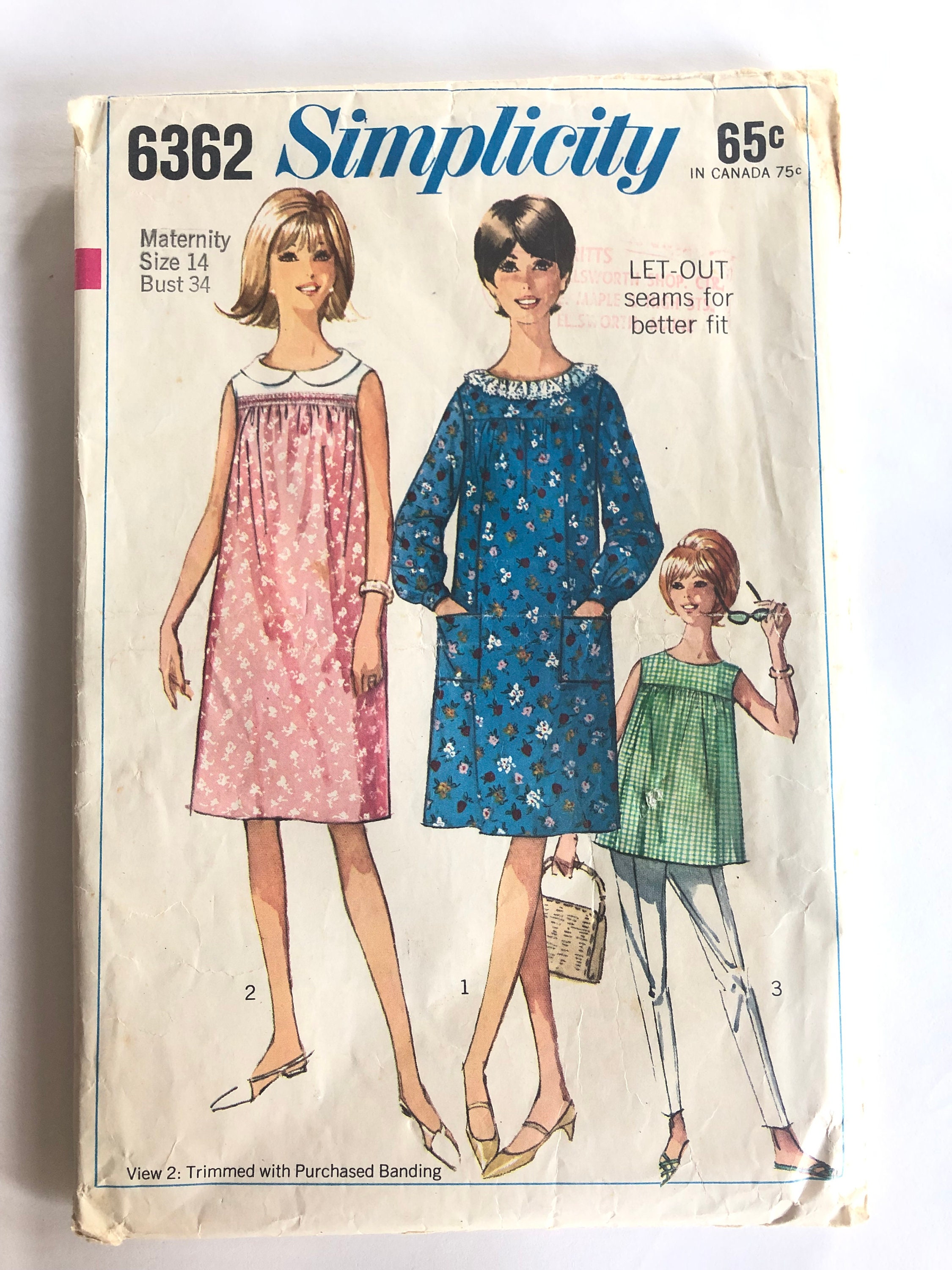 SIMPLICITY Pattern 6362・Vintage 1960s Sewing・Size 16 Maternity Sewing ...