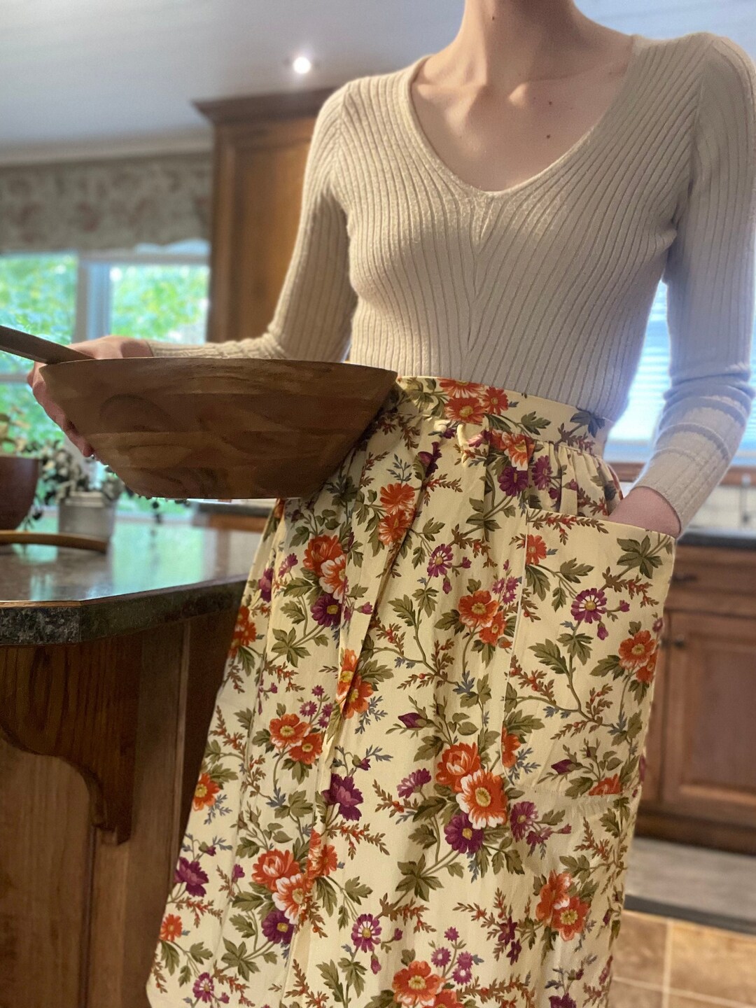 Prairie Half Apron Old Fashioned Vintage Style Wildberry Floral Cream ...