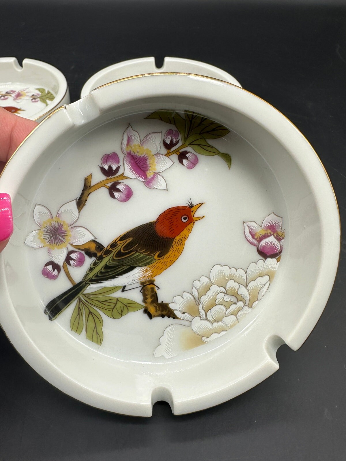 Shafford Chinese Garden Birds Ashtray Trinket Set of 4 Vintage - Etsy