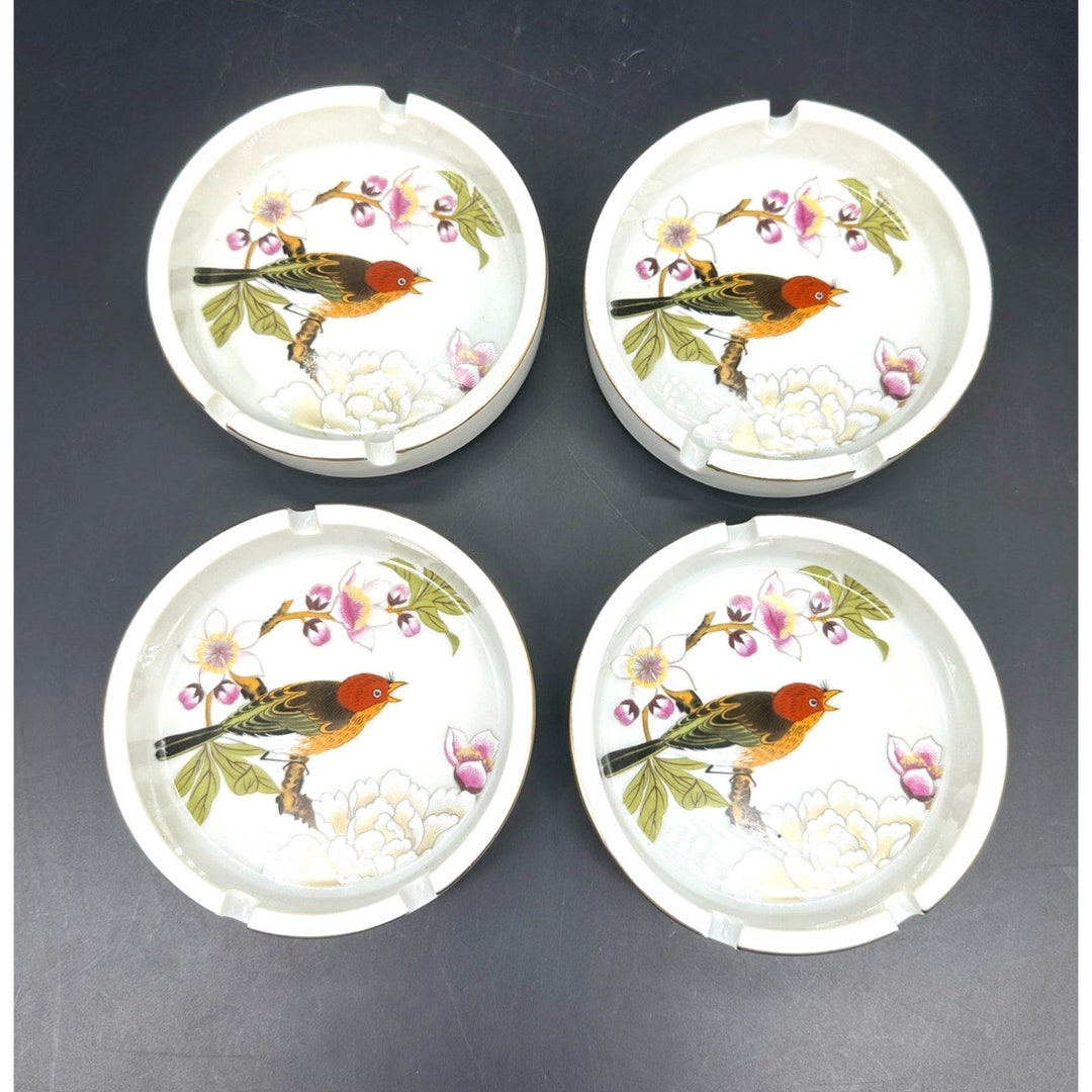 Shafford Chinese Garden Birds Ashtray Trinket Set of 4 Vintage - Etsy