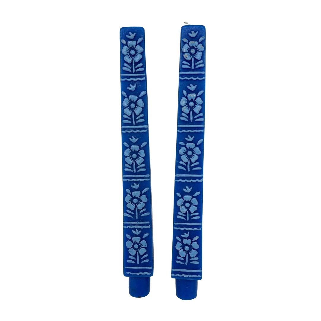2 Vintage Square Taper Candles Blue Flowers Embossed 10 Inch - Etsy