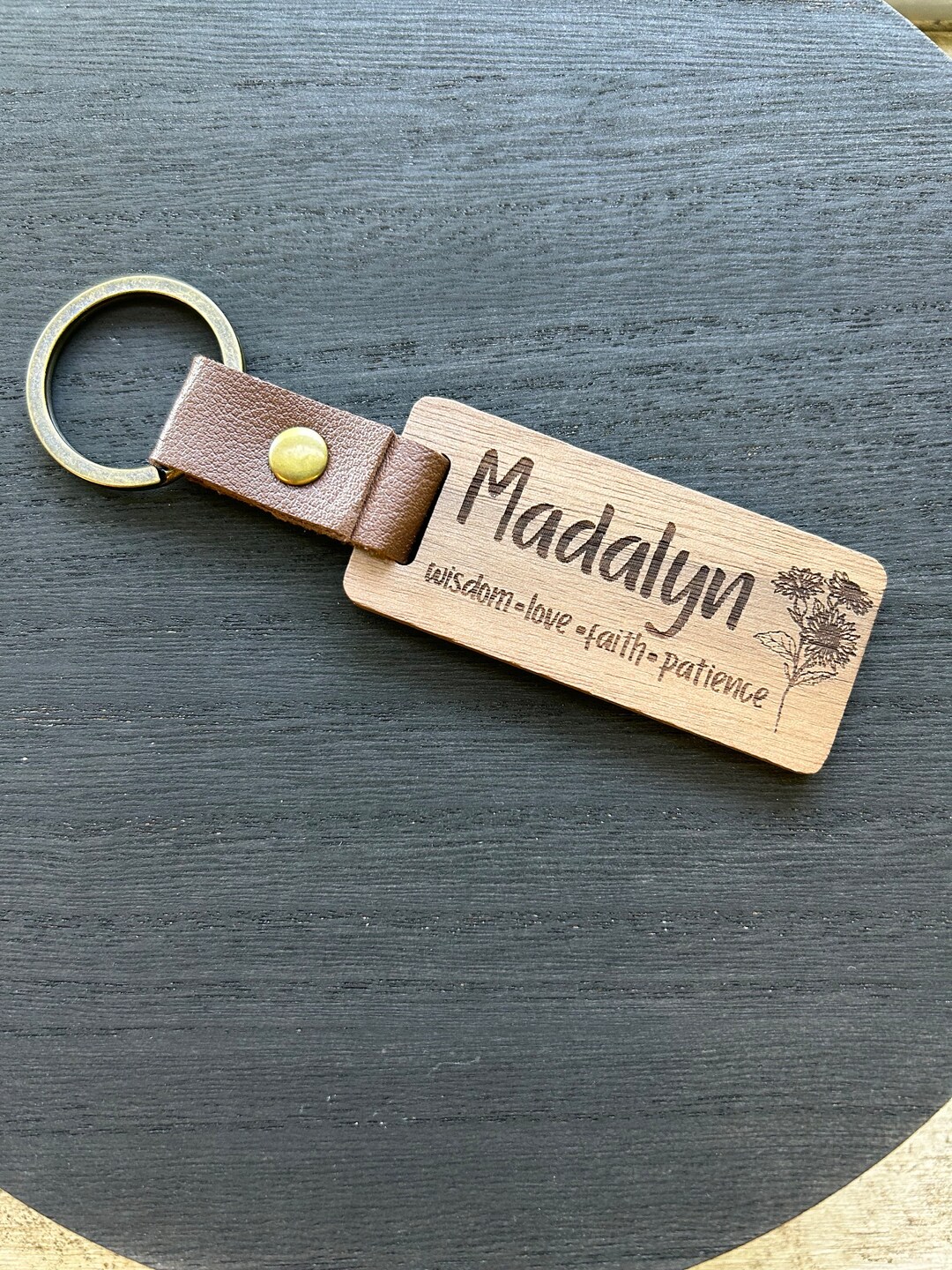 Personalized Birth Flower Wooden Keychain - Etsy