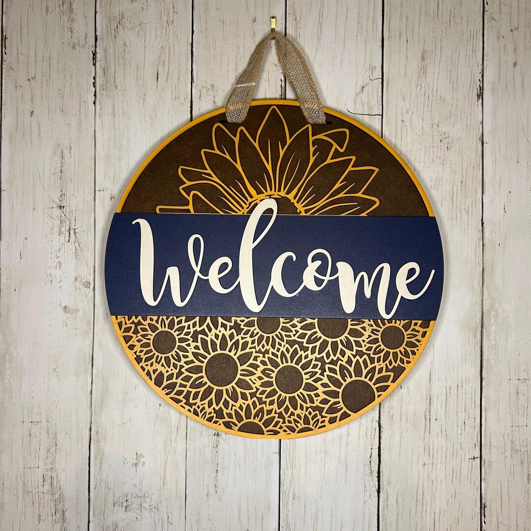 Welcome Sunflowers 12-inch Door Hanger Sign - Etsy