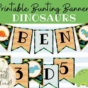 Printable Dinosaur Themed Bunting Banner Letters, DIY Birthday Party ...