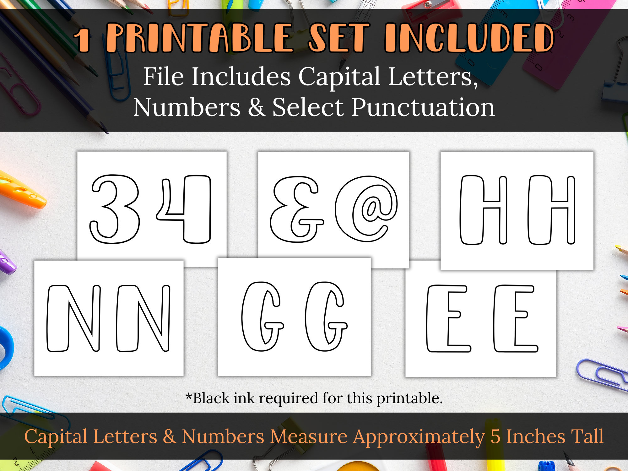 Bulletin Board Letters, Printable Alphabet, Black Ink Outline, Capital ...