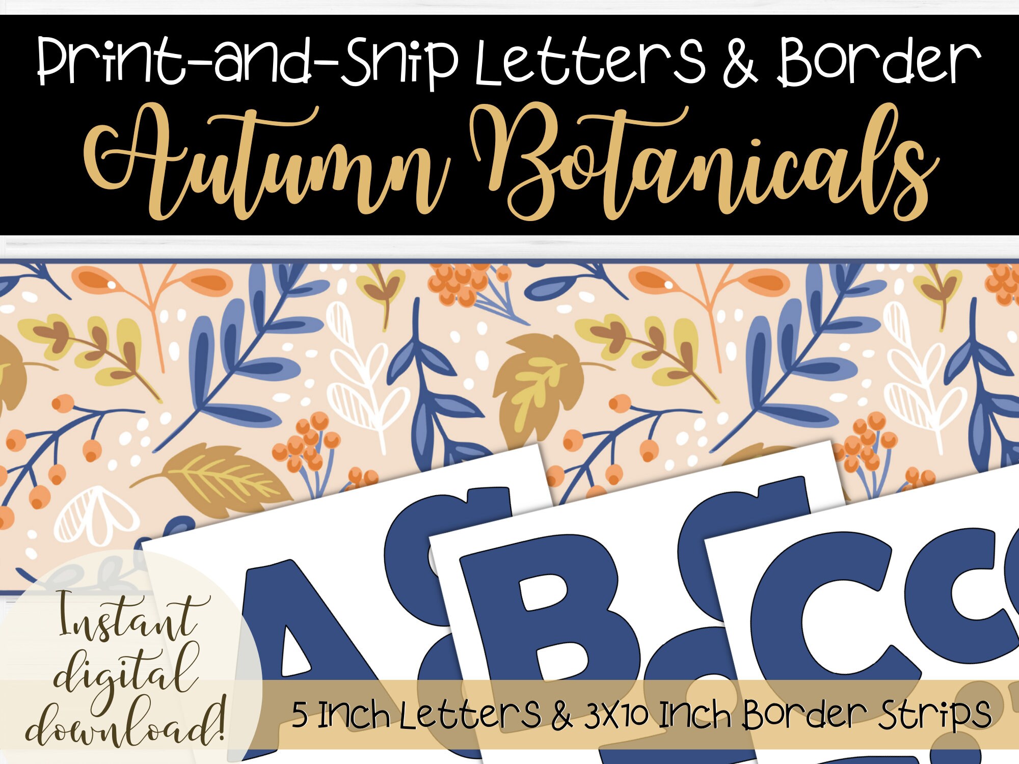 Autumn Floral & Botanicals Bulletin Board Set Fall Border and Letters ...