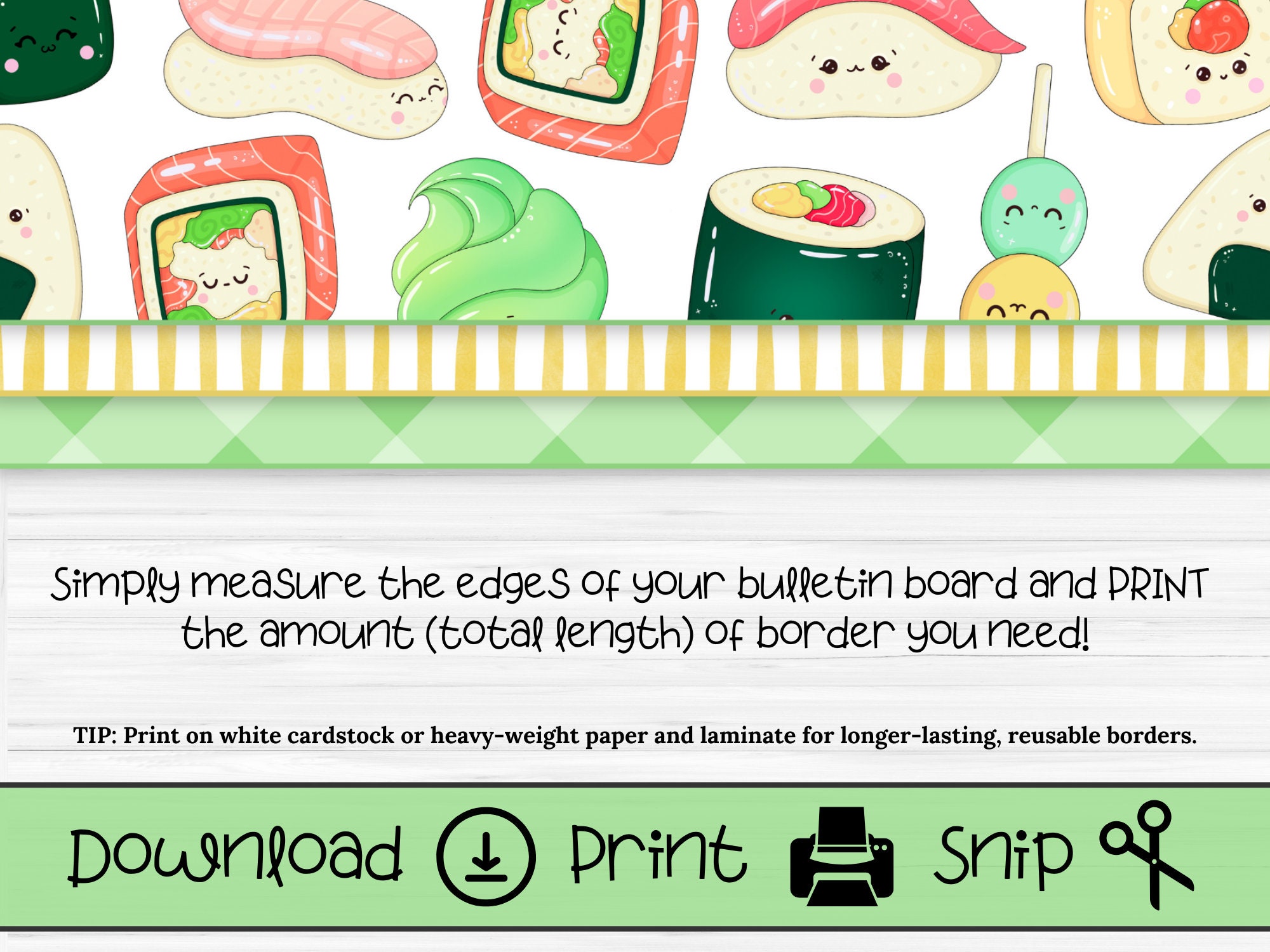 Sushi Friends Bulletin Board Set Printable Sushi Borders - Etsy