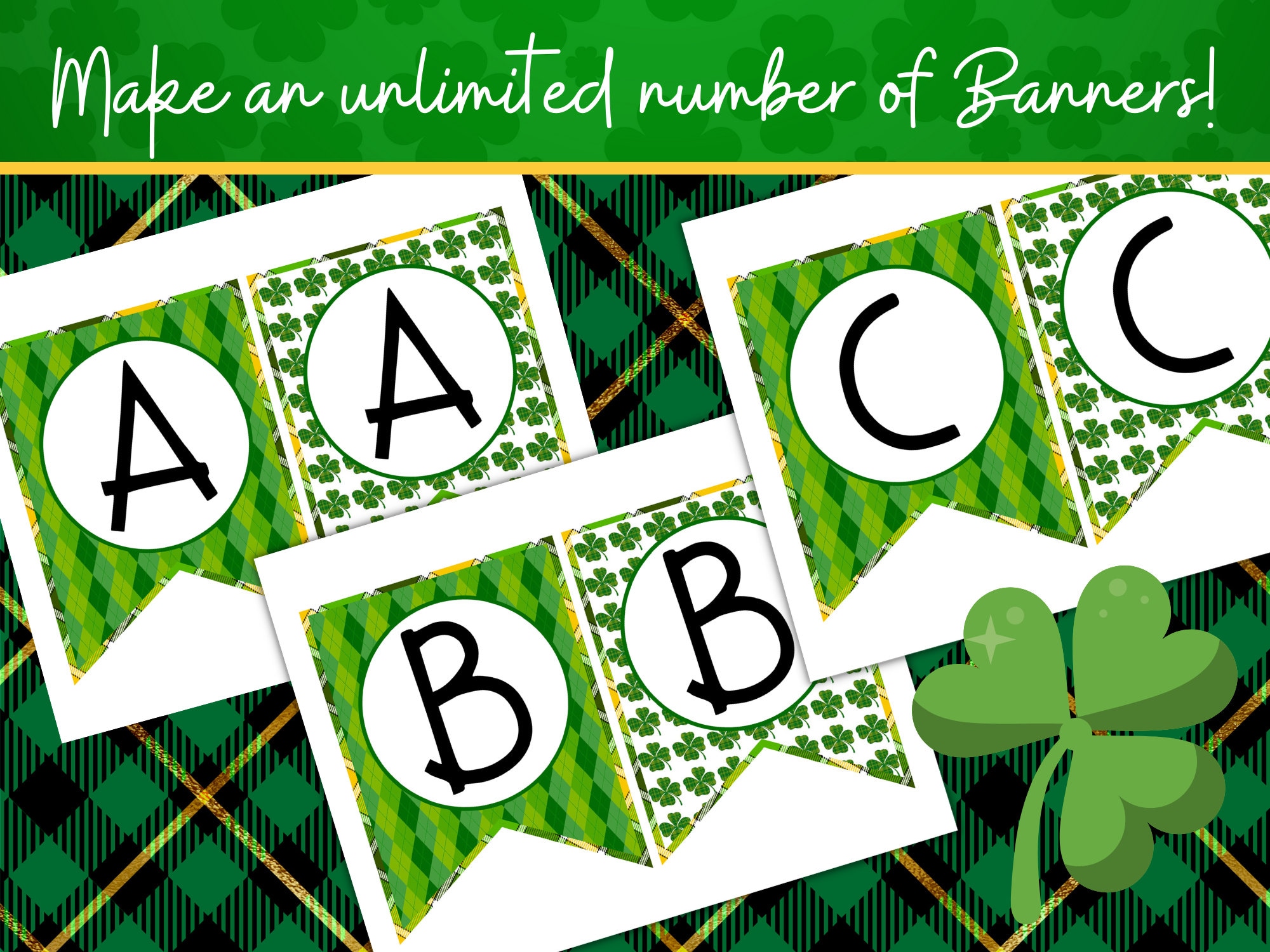 Printable St. Patrick's Day Bunting Banner: Green Plaid Decor (PDF) - Etsy