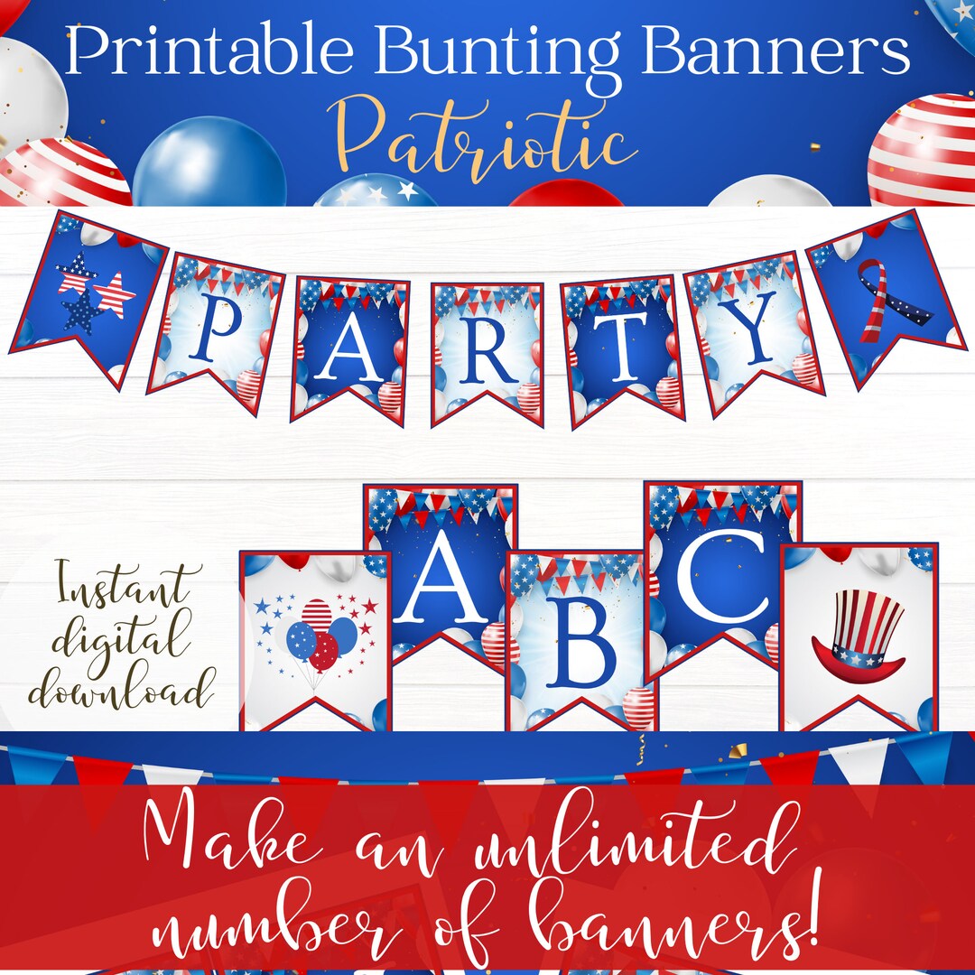 Patriotic Bunting Banner Flags: Red, White & Blue Theme (PDF Printable ...