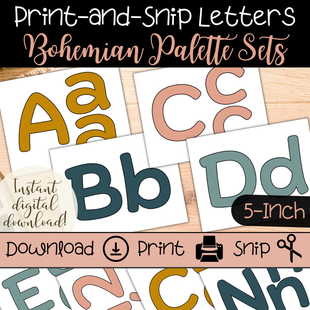 Bulletin Board Letter Set | Natural Bohemian Colors | Printable 5 Inch ...