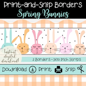 Spring Bunnies and Gingham Bulletin Board Borders, Printable Easter ...