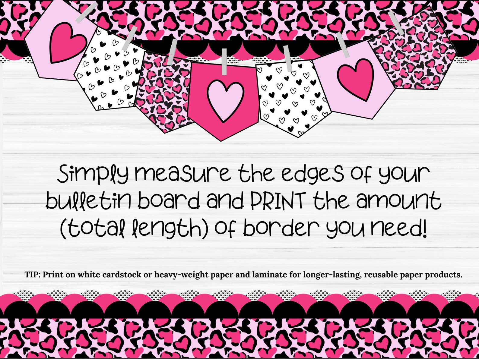 Hot Pink Leopard Print Bulletin Board Set Printable Leopard & Heart ...