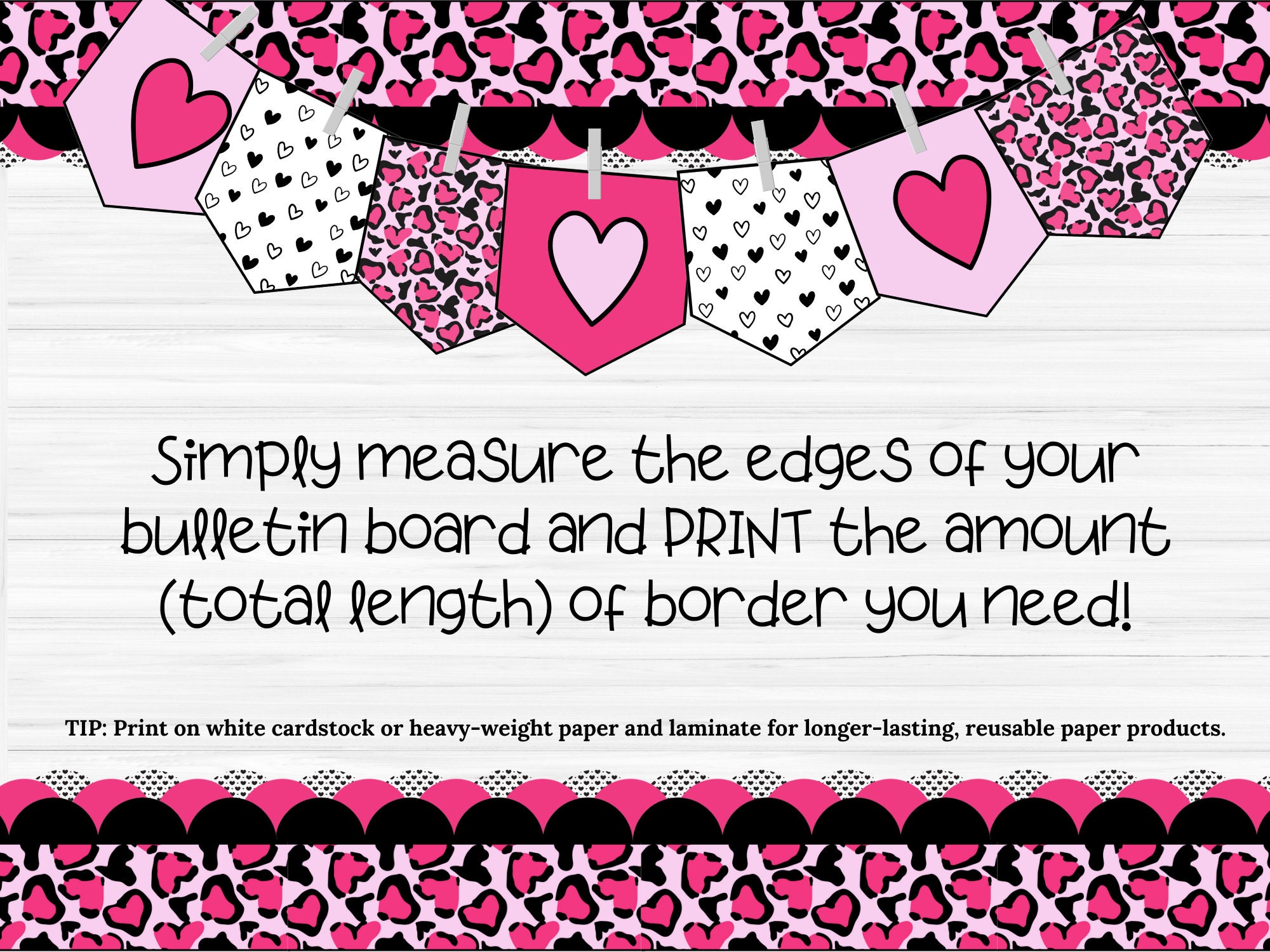 Hot Pink Leopard Print Bulletin Board Set Printable Leopard & Heart ...