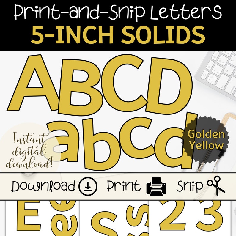 Gold Bulletin Board Letters: Printable 5-inch Classroom Decor (PDF ...