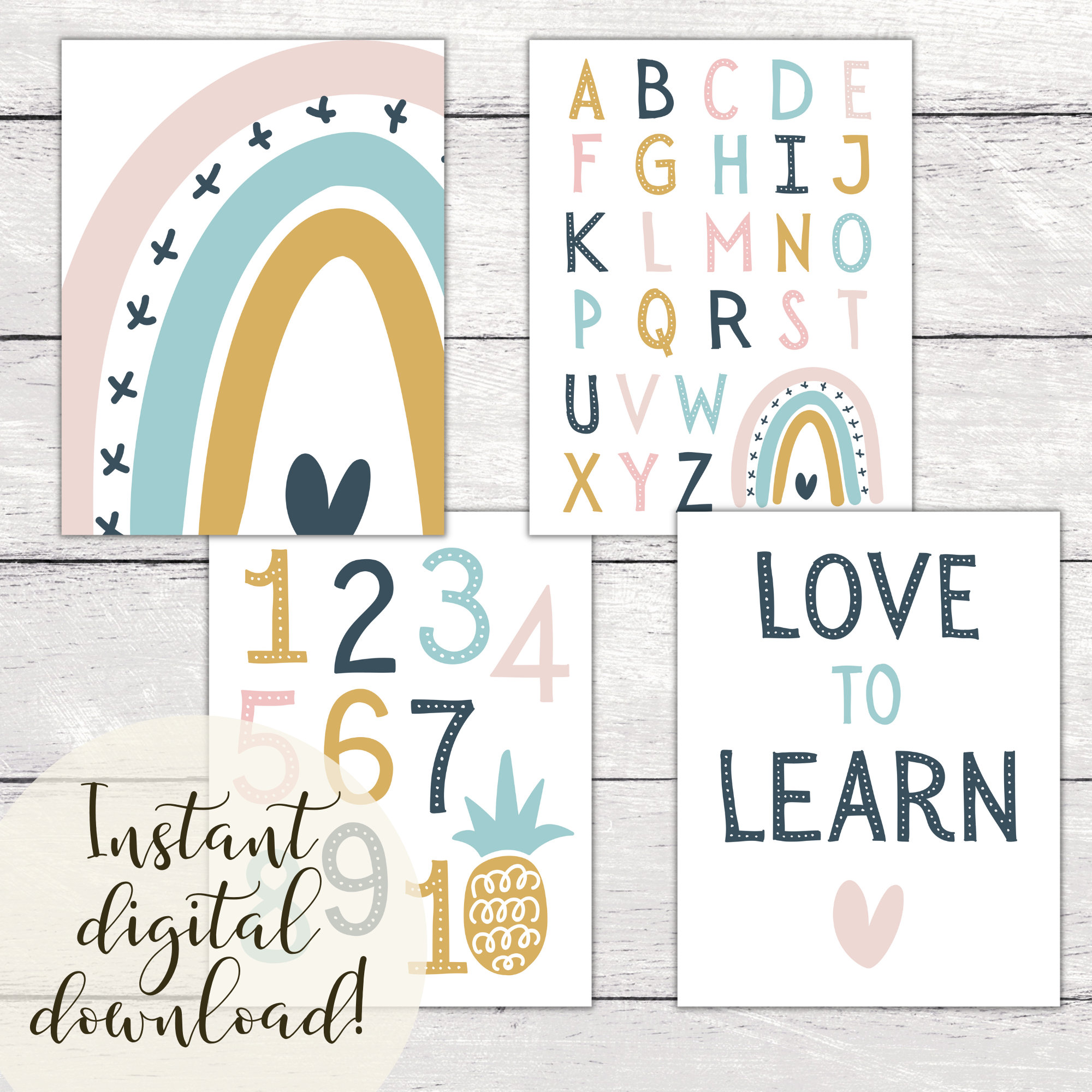 Boho Rainbow & Alphabet Prints Printable Classroom Wall Art Boho Color ...