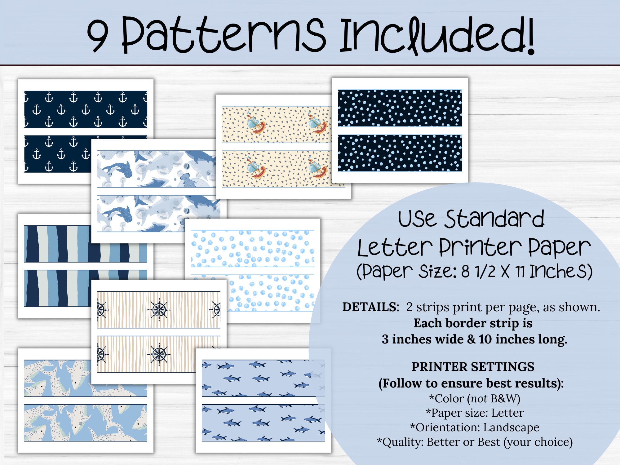 Nautical Bulletin Board Border Strips Printable Shark - Etsy Australia