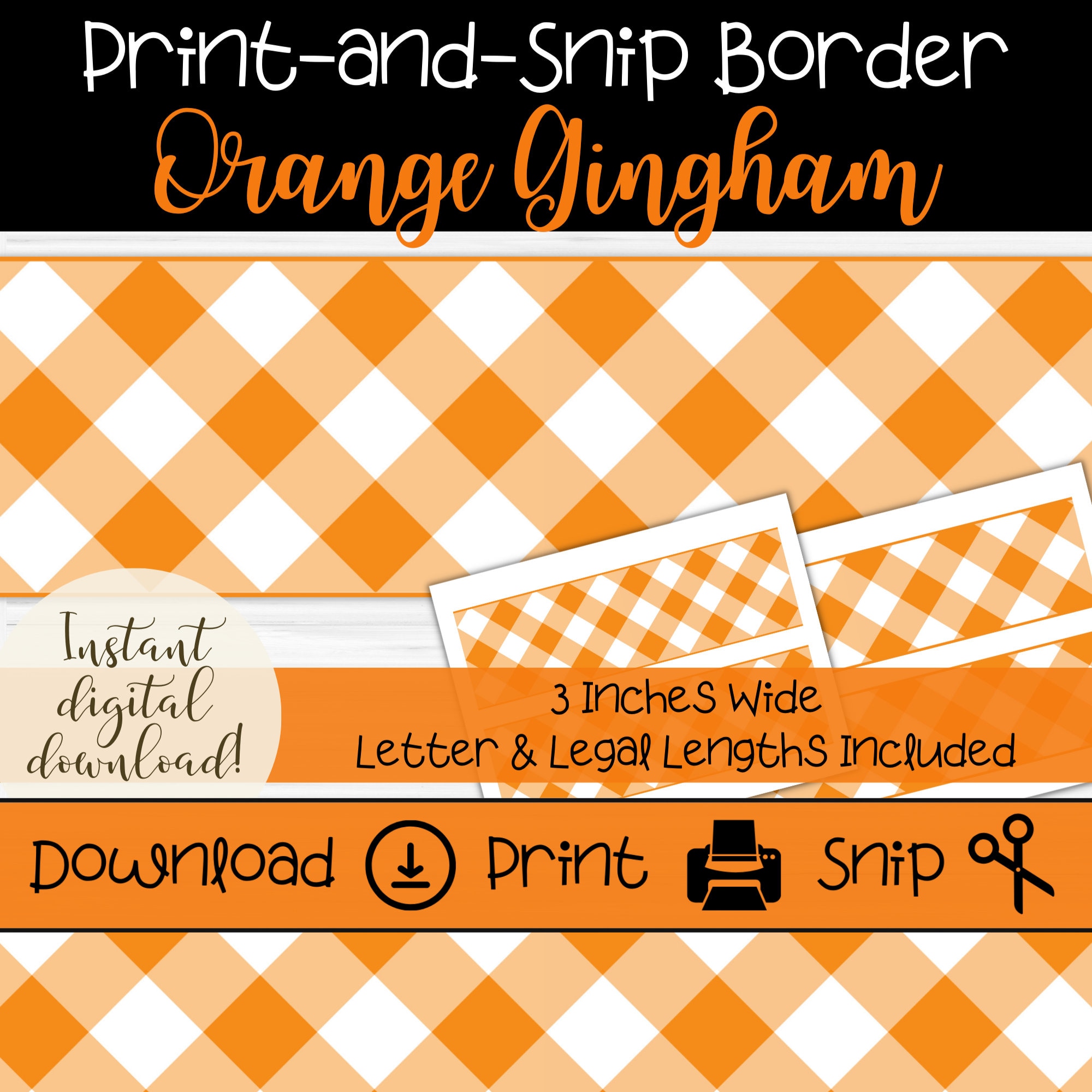 Orange Gingham Bulletin Board Border Printable Border Strips for ...