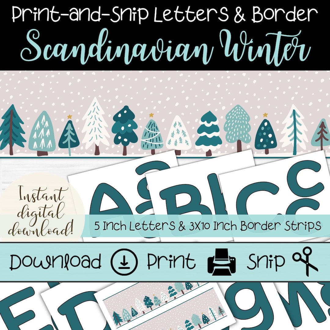Winter Bulletin Board Set | Scandinavian Tree Theme | Printable Border ...
