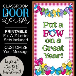 Classroom Door Decor Set | Trendy Bow Theme | Colorful Hearts | End of ...