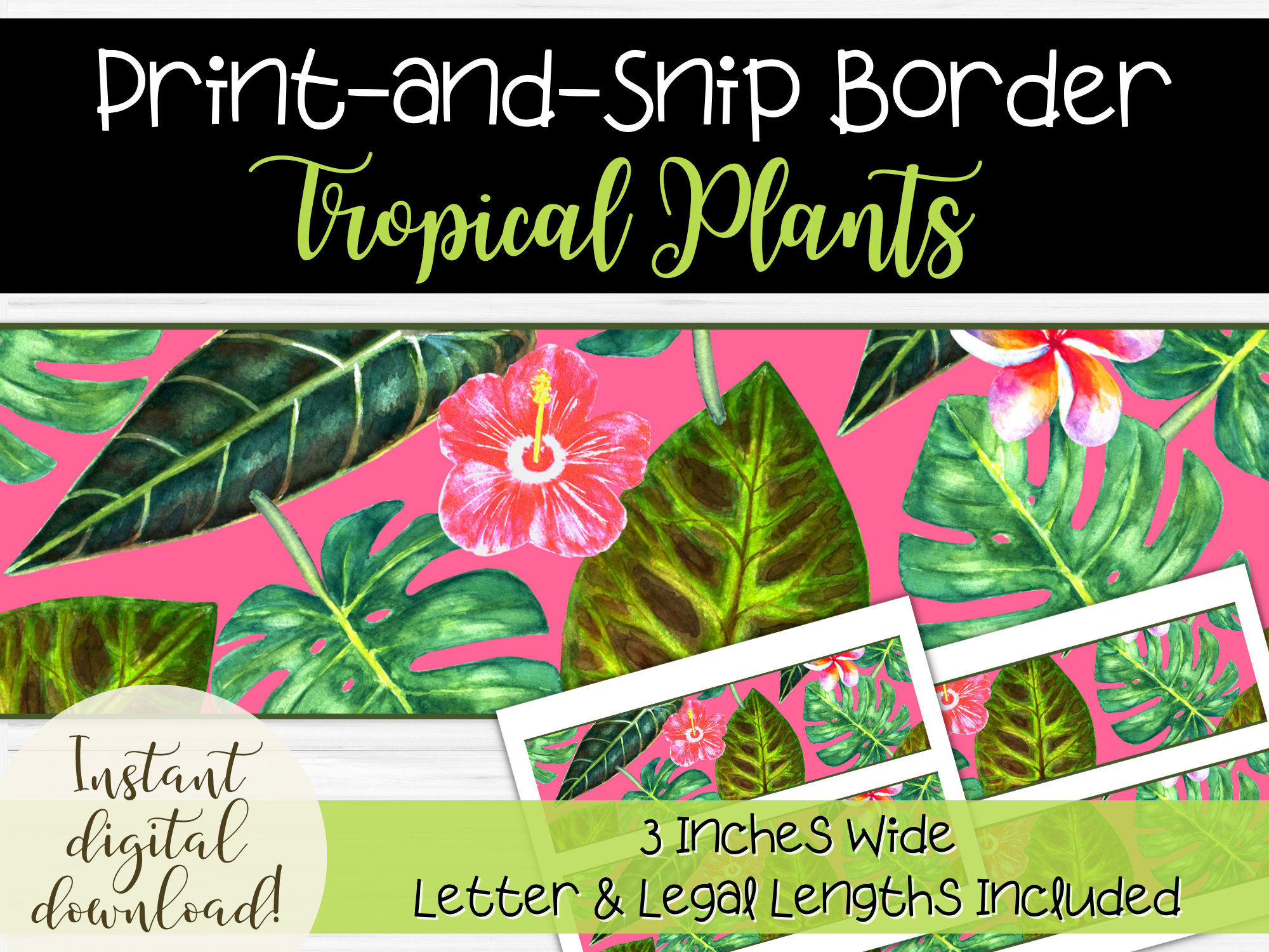 Printable Bulletin Board Border in Hawaiian Tropical Plants Theme ...