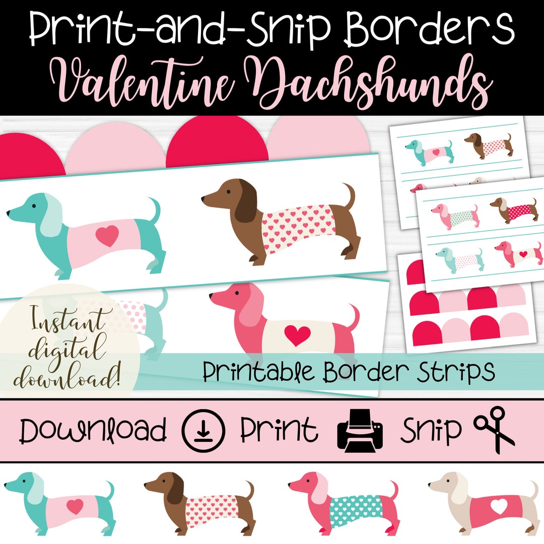 Valentine Dogs Bulletin Board Borders | Dachshund Themed | Printable ...