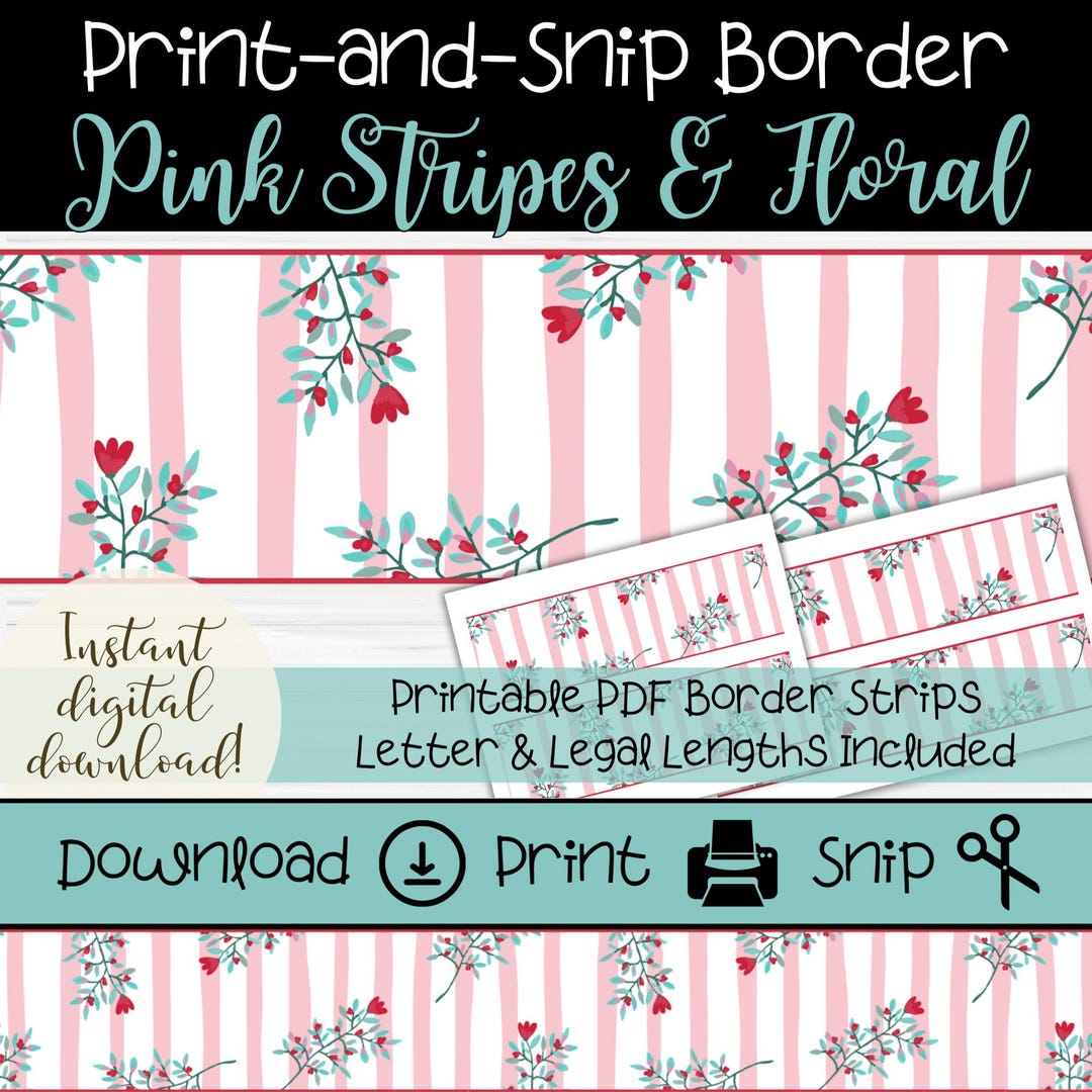 Striped & Floral Bulletin Board Border | Printable Spring Trim | Pink ...