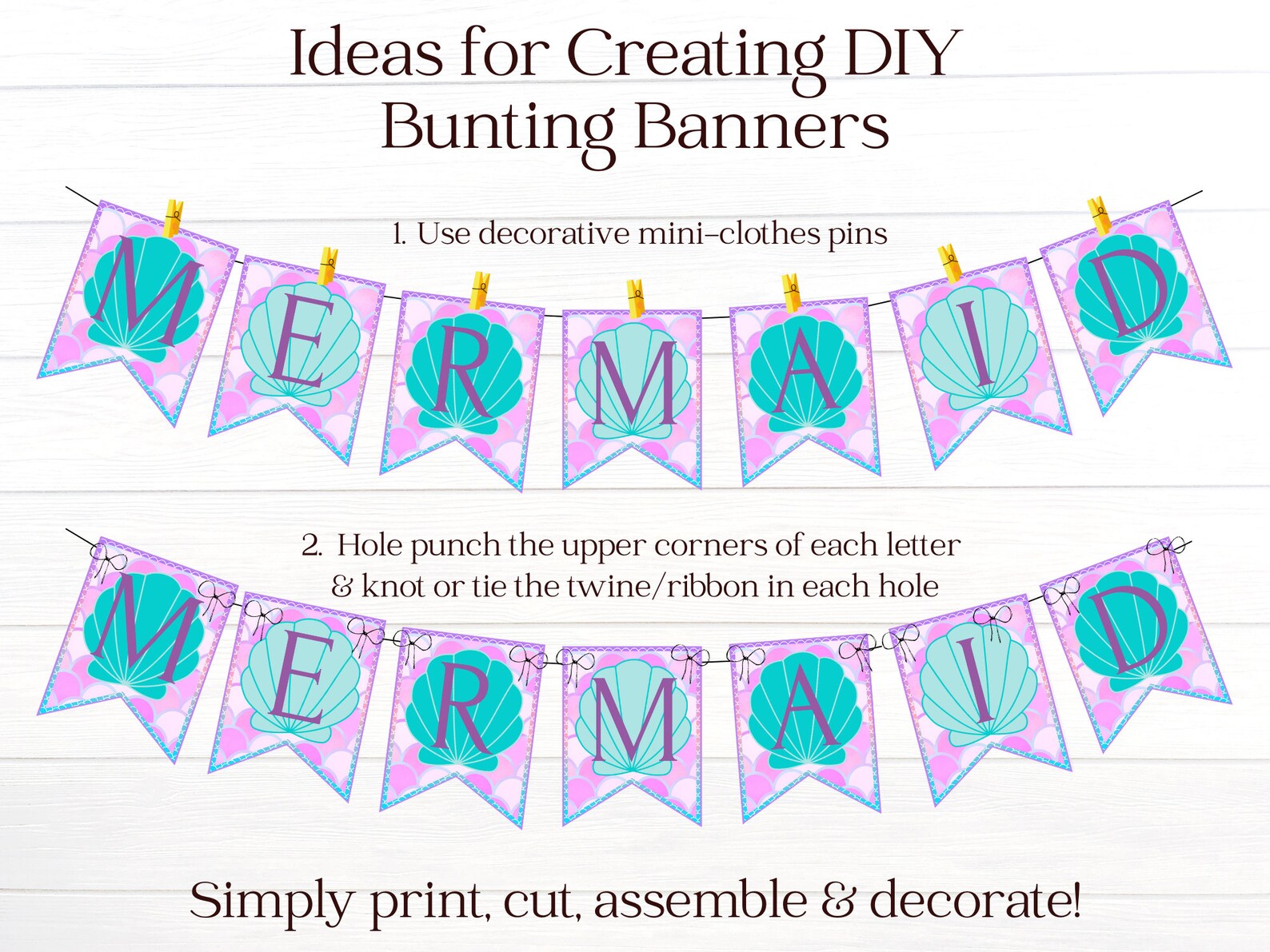 Printable Mermaid Bunting Banner Letters for Under the Sea Birthday ...