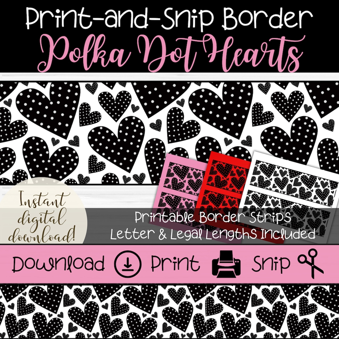 Black Polka Dot Hearts Bulletin Board Border, Valentine's Day Trim ...
