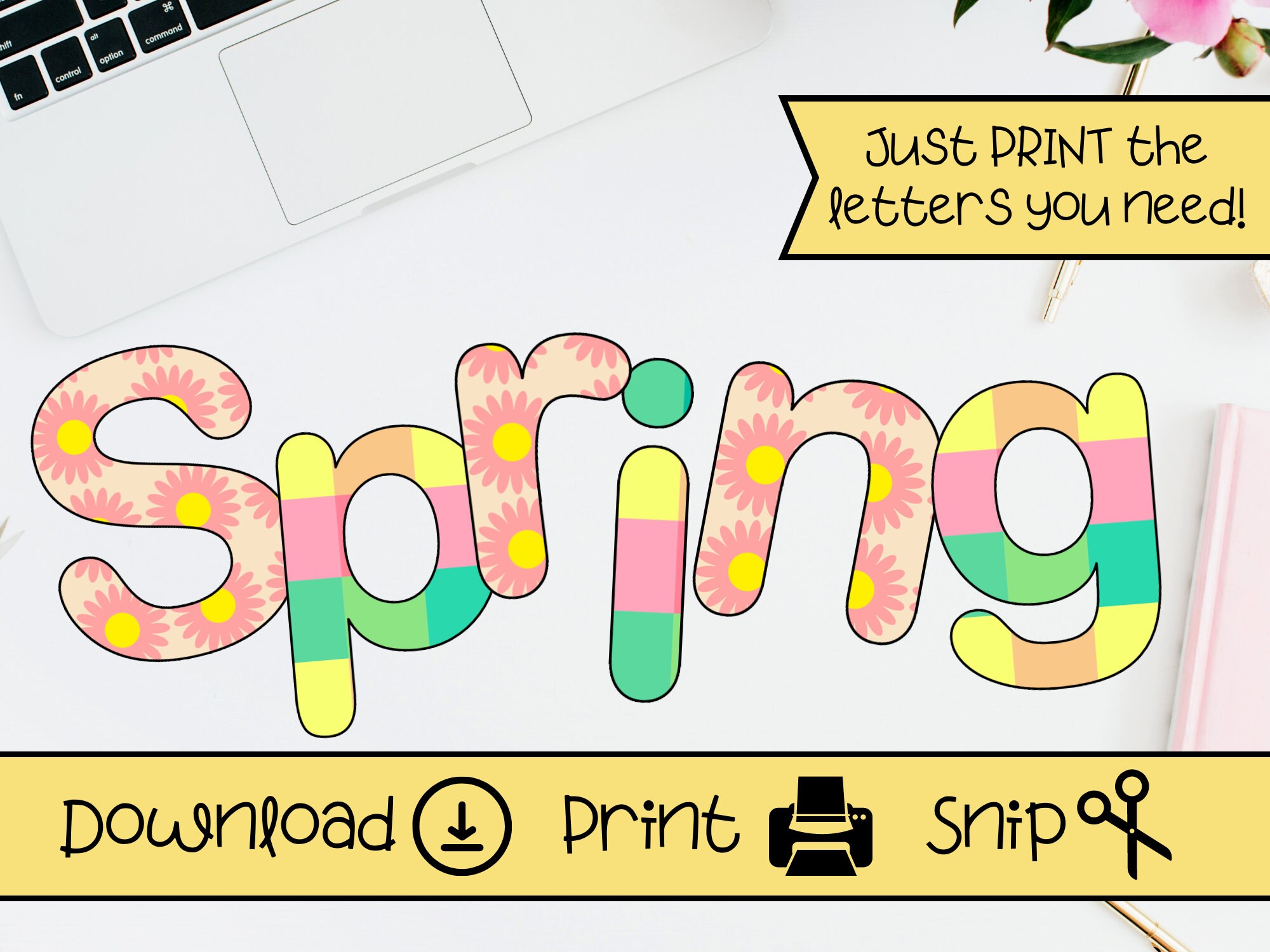 Printable Spring Bulletin Board Letters: Daisy & Checkered Sets ...