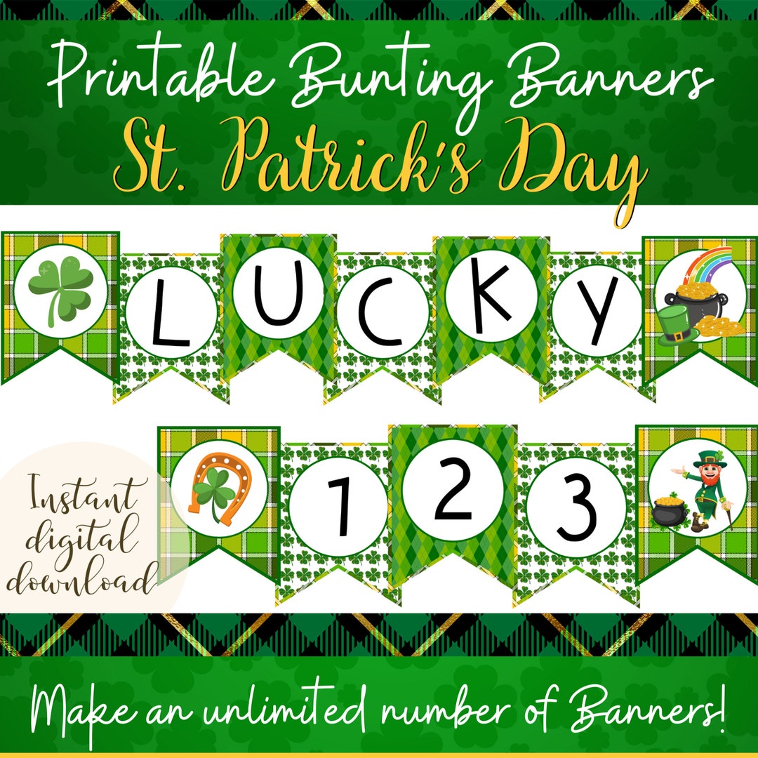 Printable St. Patrick's Day Bunting Banner: Green Plaid Garland (PDF ...