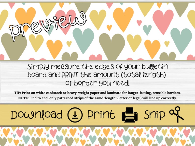 Hearts Bulletin Board Border Printable Border Strips Valentine's Day ...