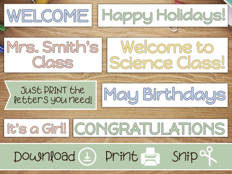 Printable Bulletin Board Letters: Light Colors, 5-inch (PDF Download ...